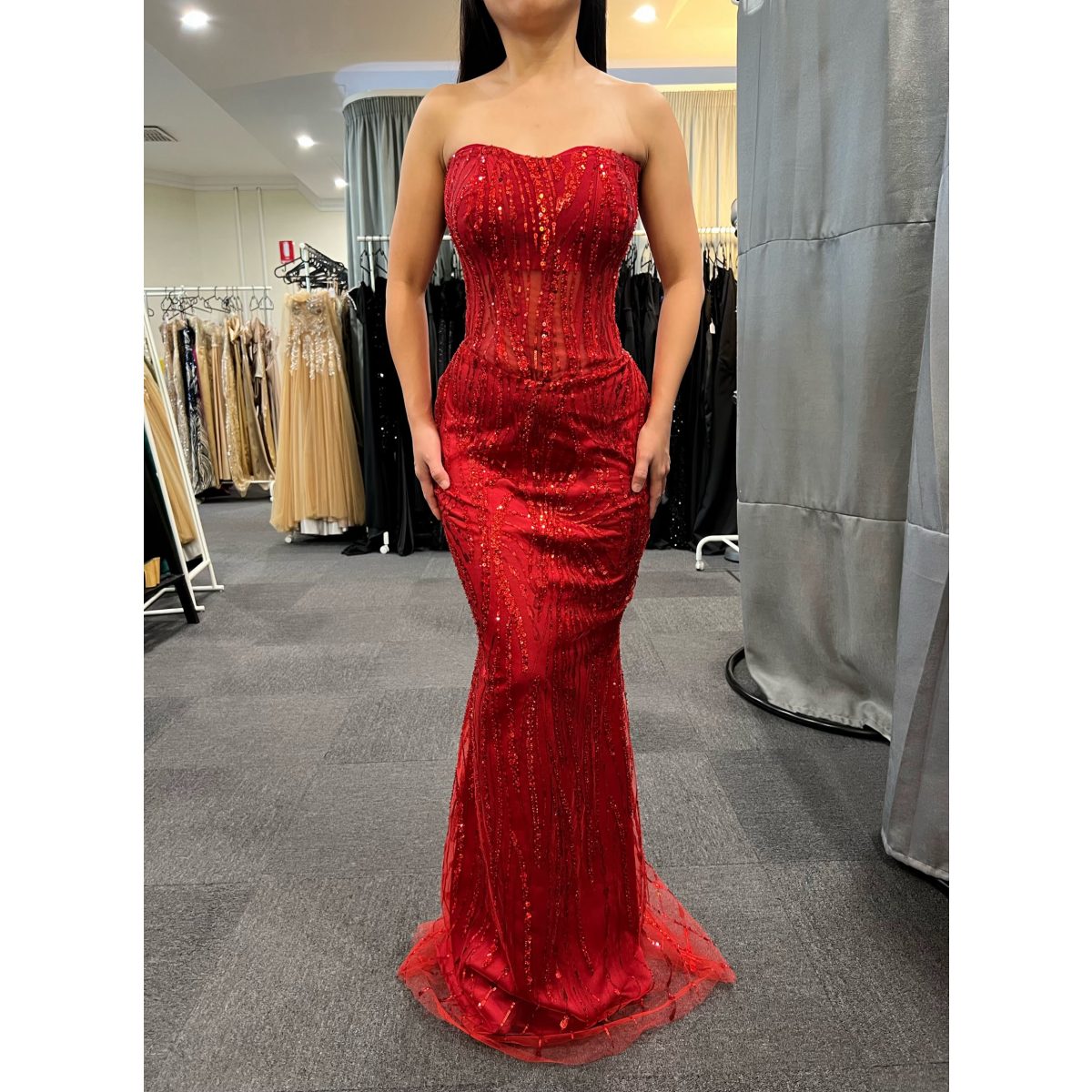 Q770 - QYN Briella Red Gown | QYN designer dress hire