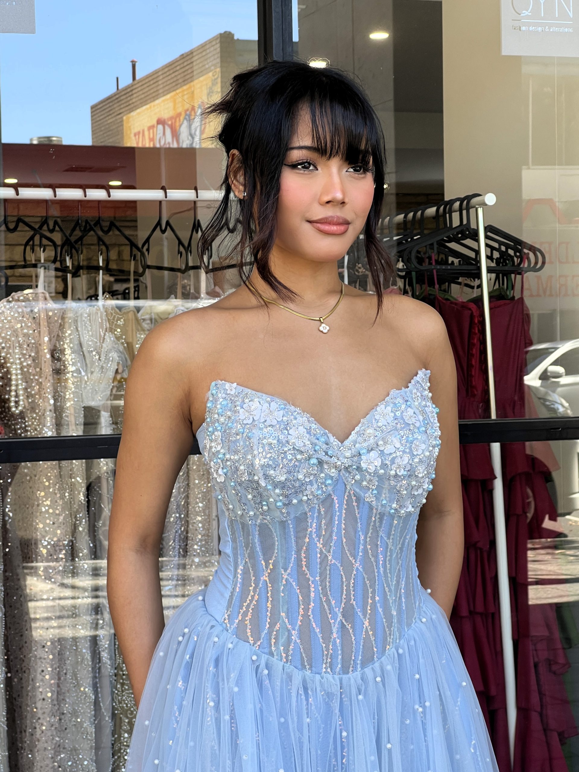 Y622 - QYN Janelle Casey Bably Blue Gown | QYN designer dress hire